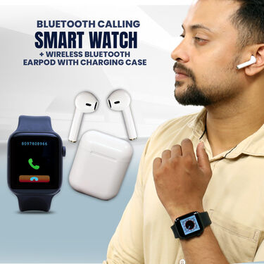 Bluetooth Calling Smart Watch + Wireless Bluetooth Earpod with Chargin ...