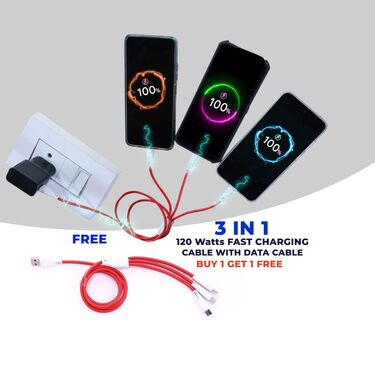 3 in 1 120W Fast Charging Type C Cable Buy 1 Get 1 Free (FCT) – Naaptol.in